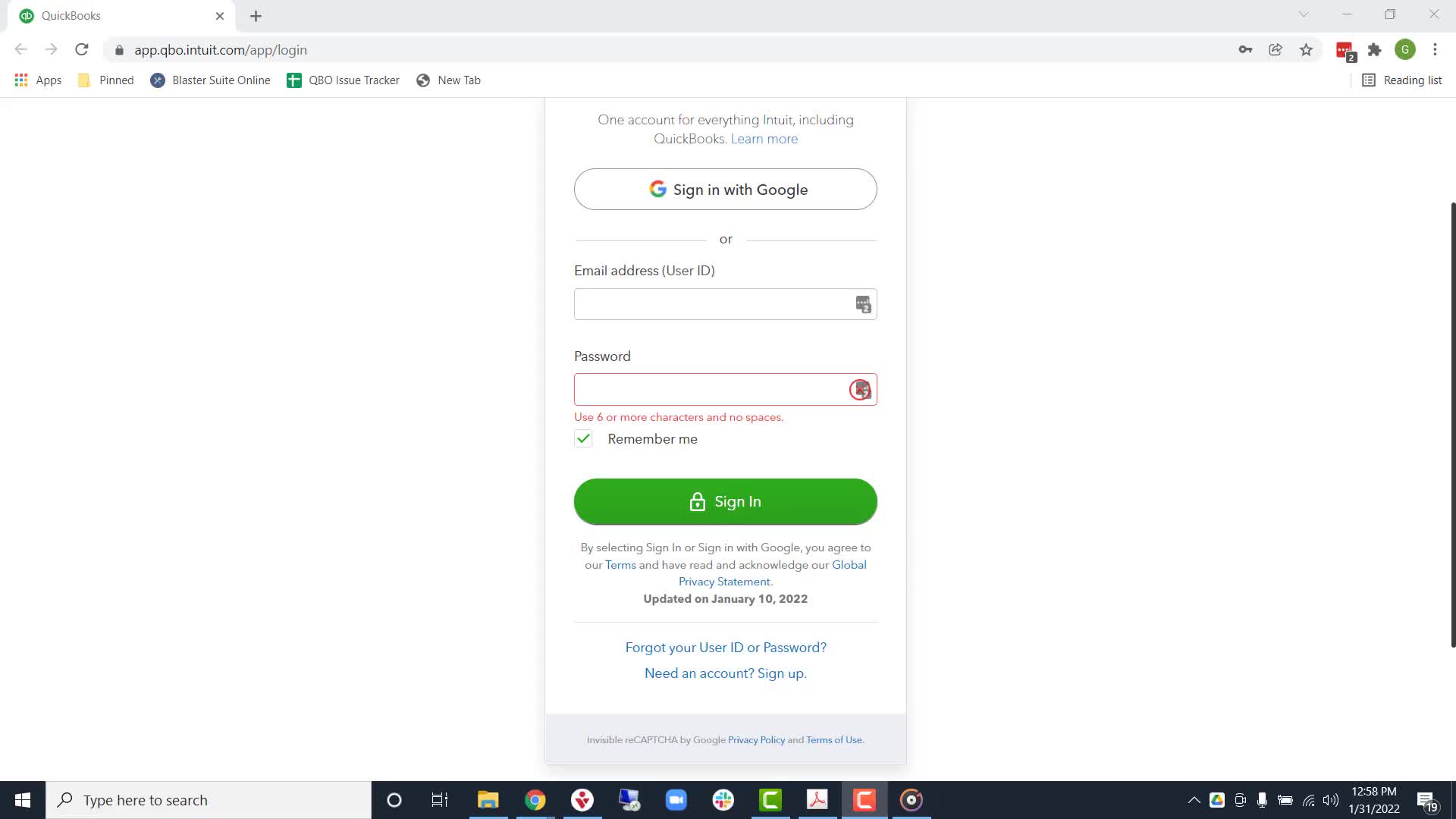 Log into QuickBooks Online