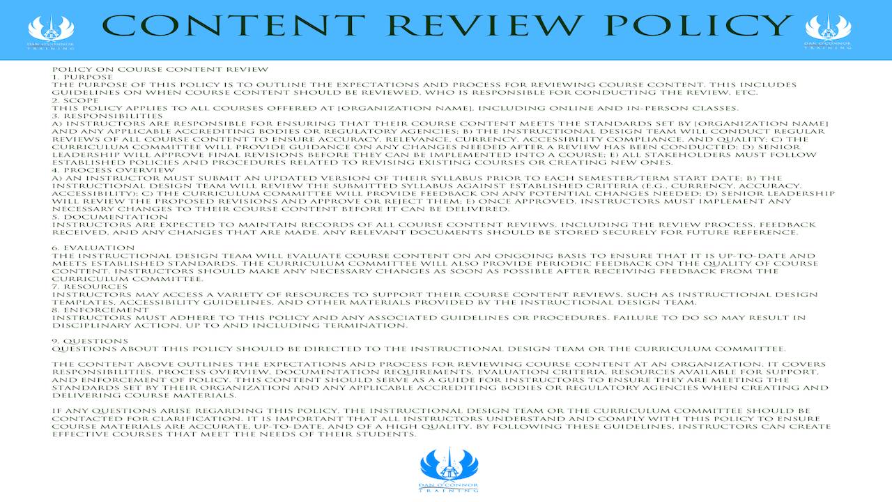 Content Review Policy | Dan O'Connor Communication Courses