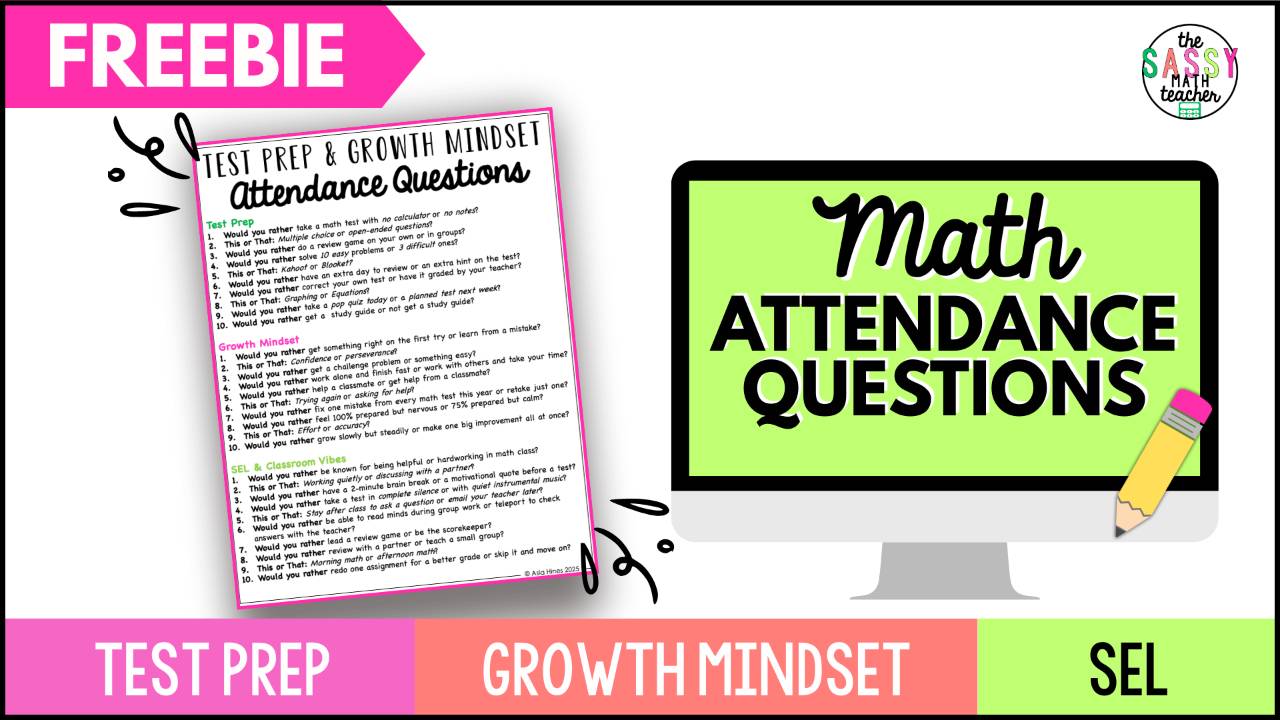Free Attendance Questions for Test Prep and Growth Mindset