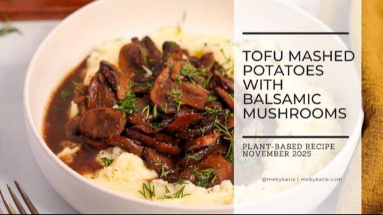 Tofu Mashed Potatoes with Balsamic Mushrooms
