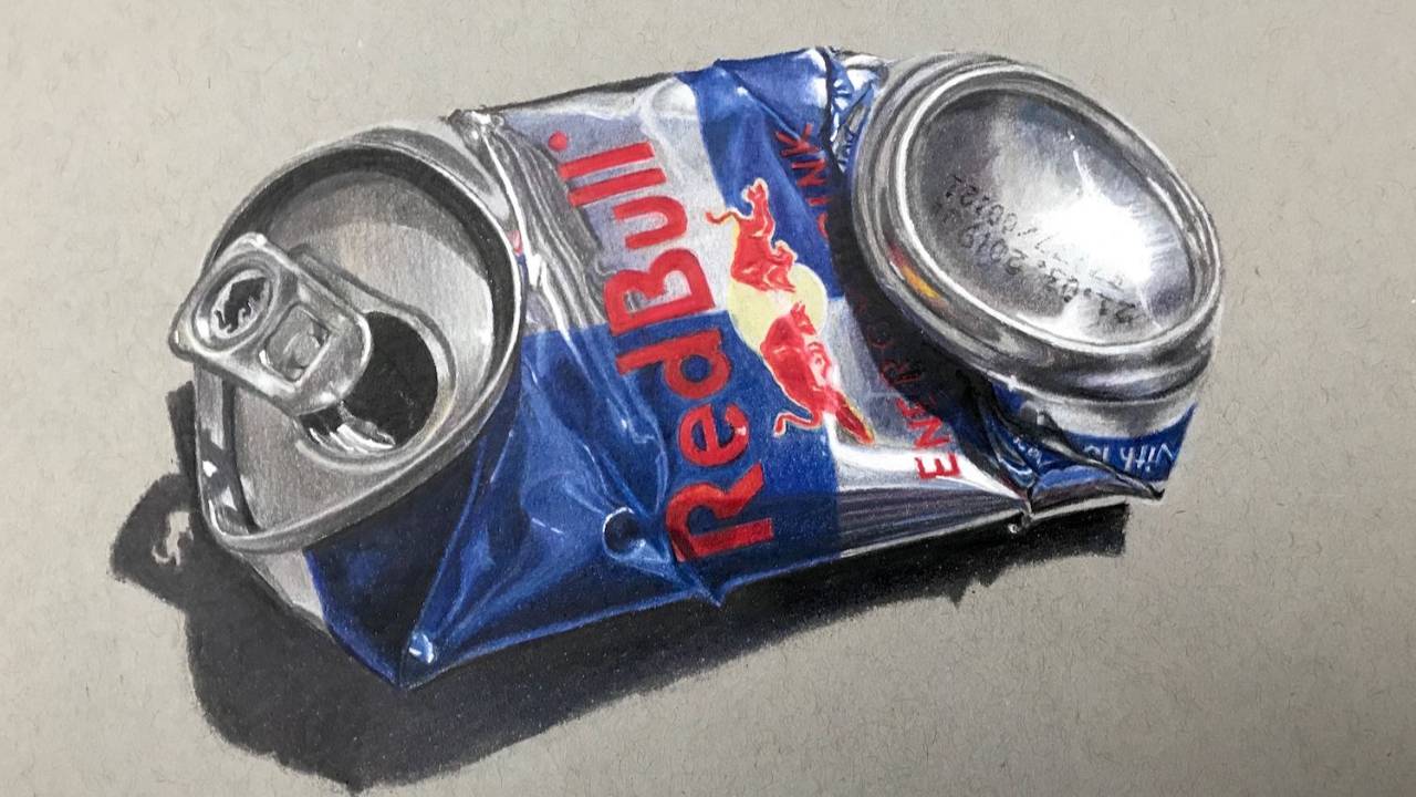 How to Draw this Realistic Soda Can with Coloured Pencils
