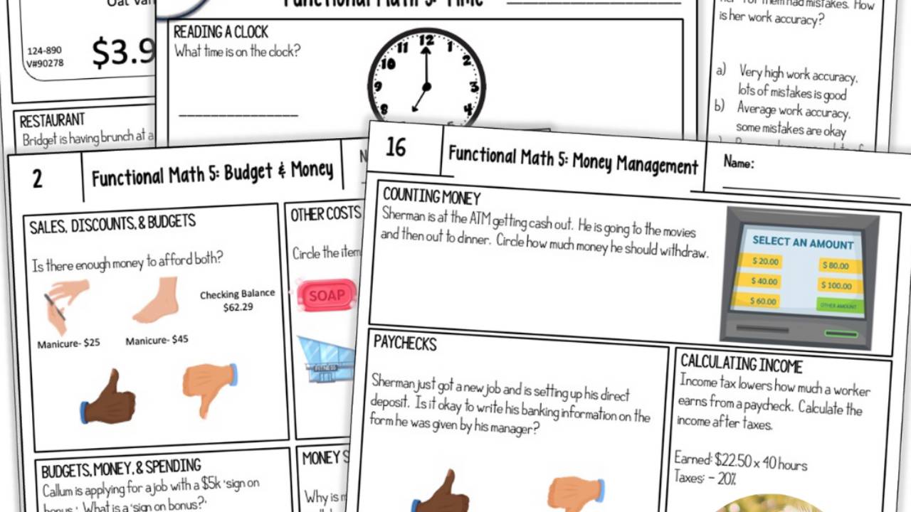 5 Free Functional Math Worksheets
