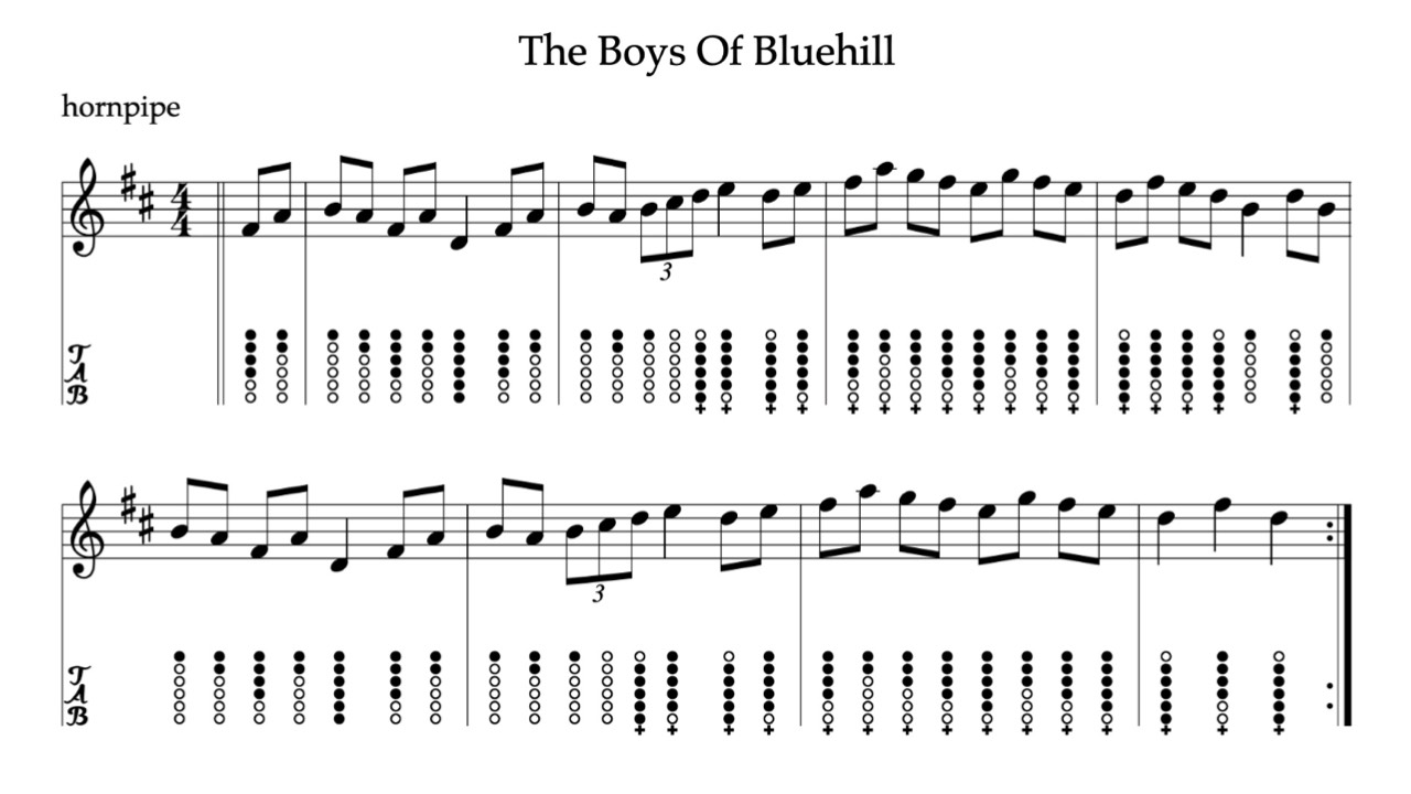 Boys of Bluehill Tin Whistle Sheet Music Notes and Tin Whistle Tab