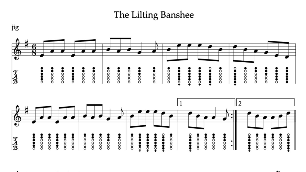 Lilting Banshee Tin Whistle Sheet Music Notes and Tin Whistle Tab