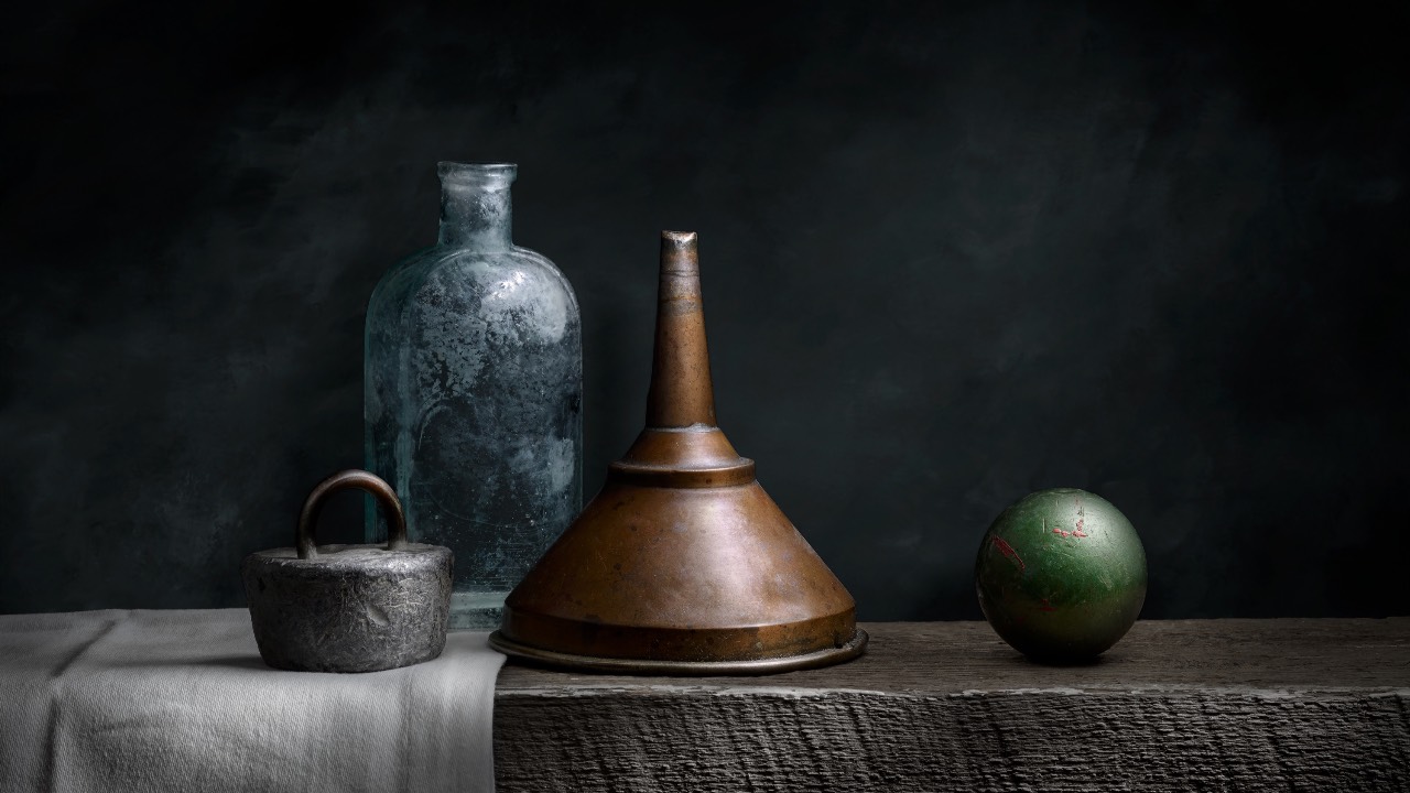 Still Life with Funnel and Lead Weight, photograph by Harold Ross