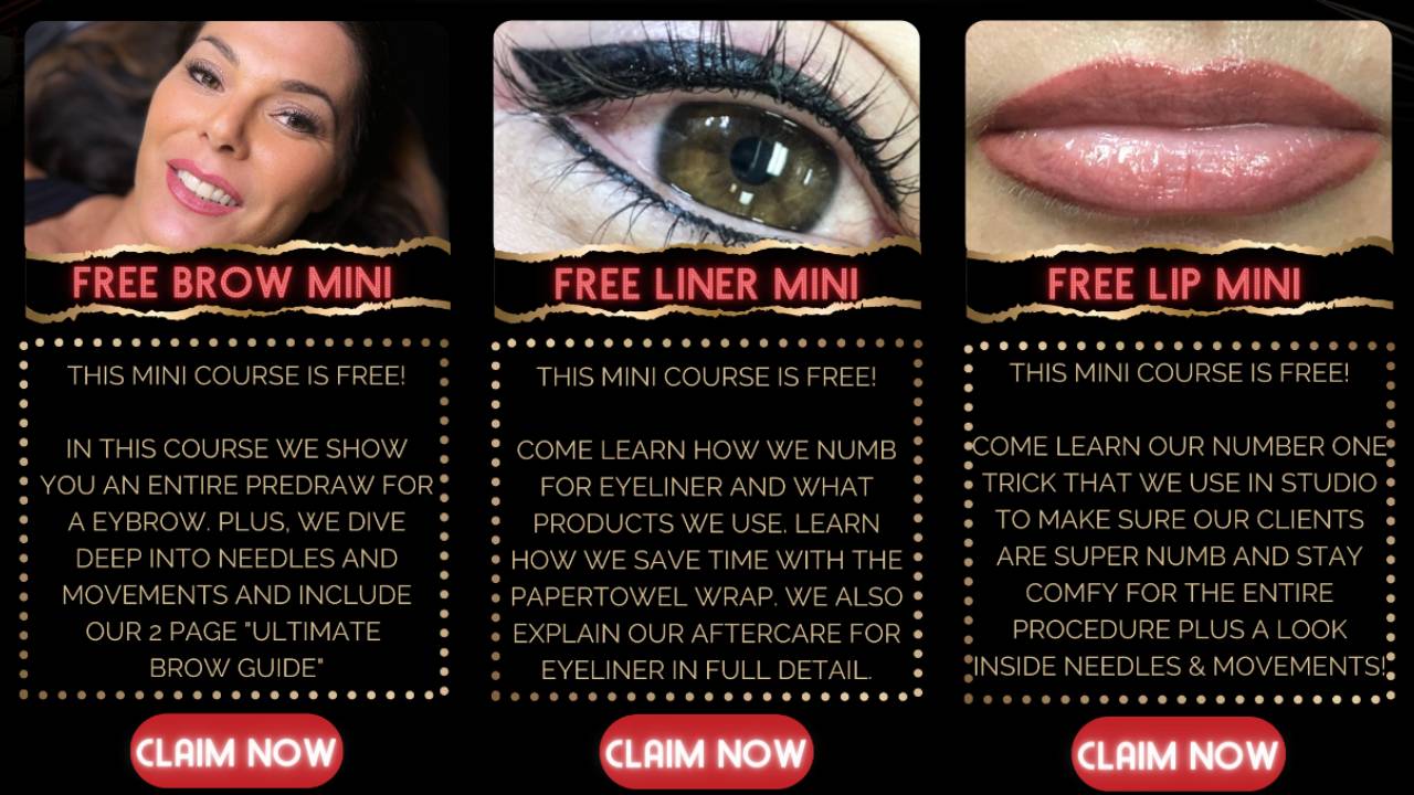 Free permanent makeup mini courses for eyebrows, eyeliner and lips!