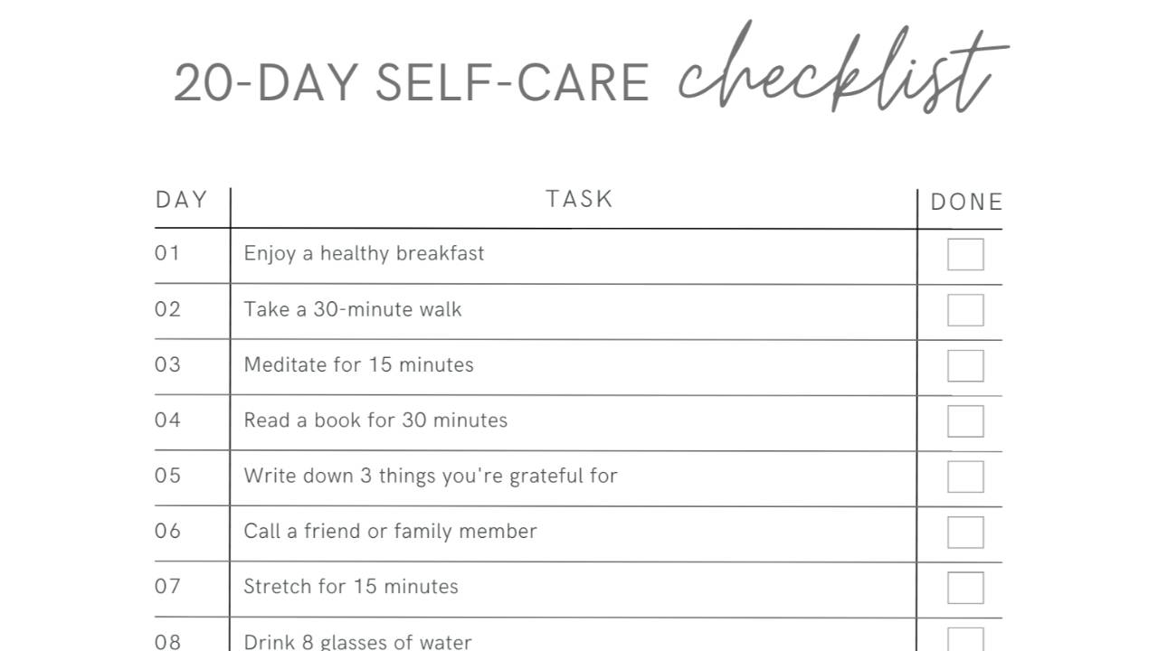 20 day self care checklist opt in