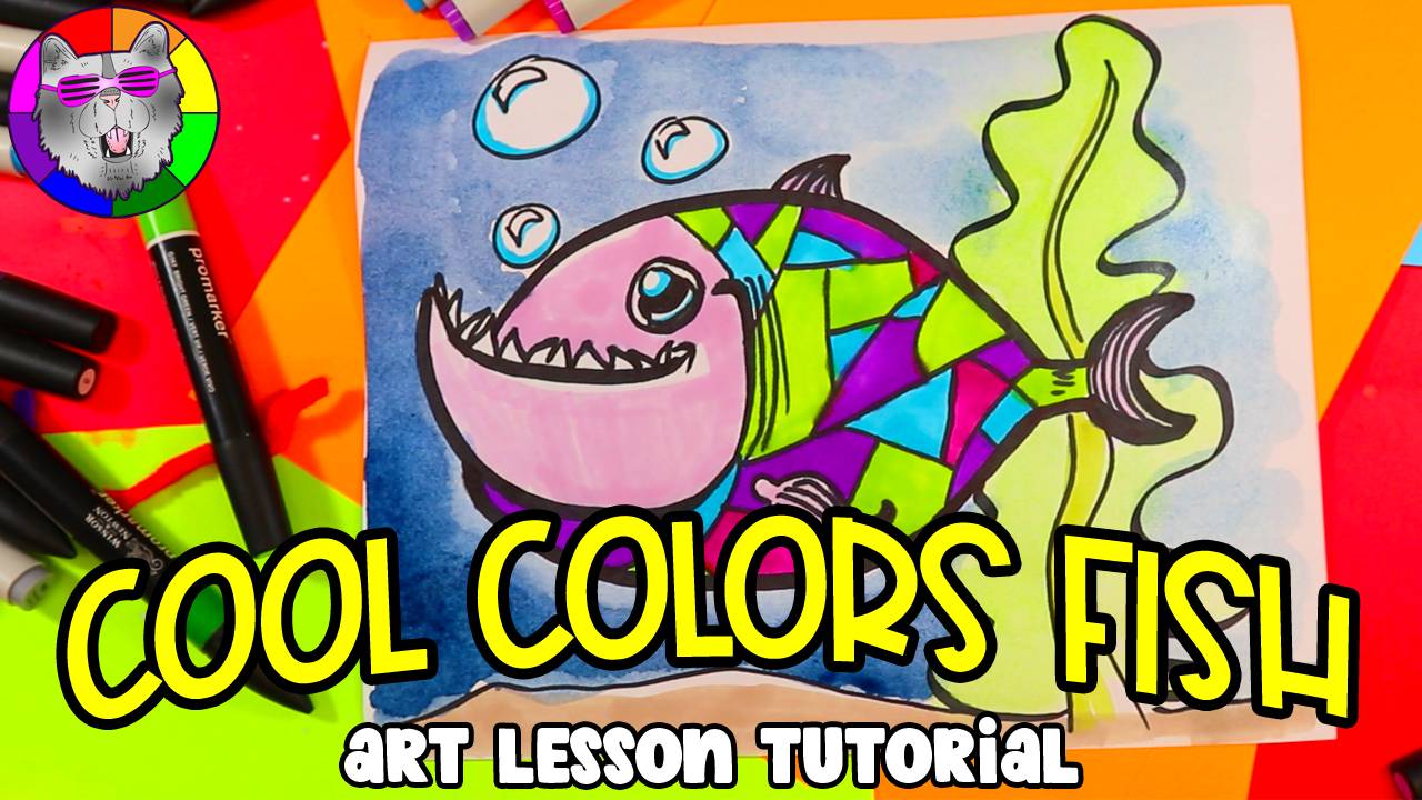 Cool Colors Fish Art Lesson Tutorial for Kids At Home