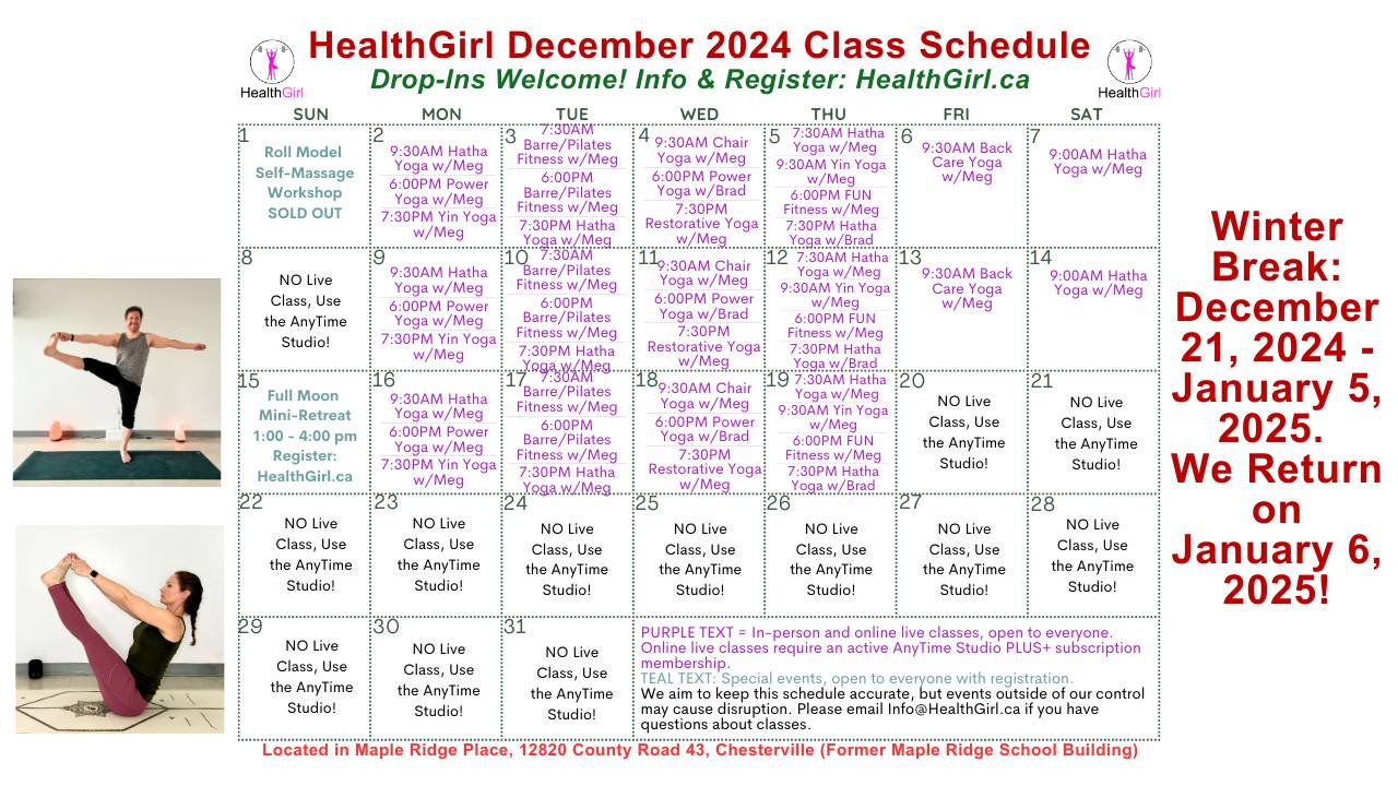 December Class Schedule 2024