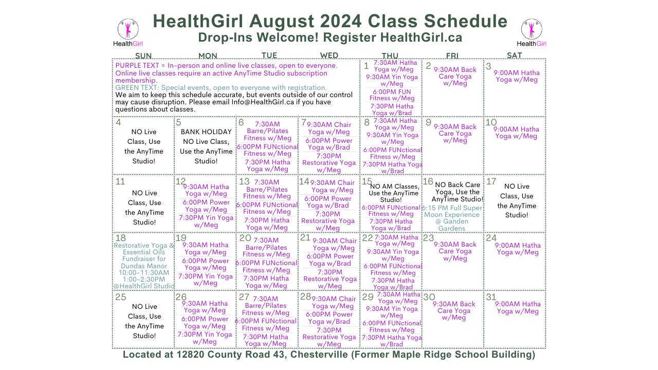 Your August Class and Event Schedule is Here!