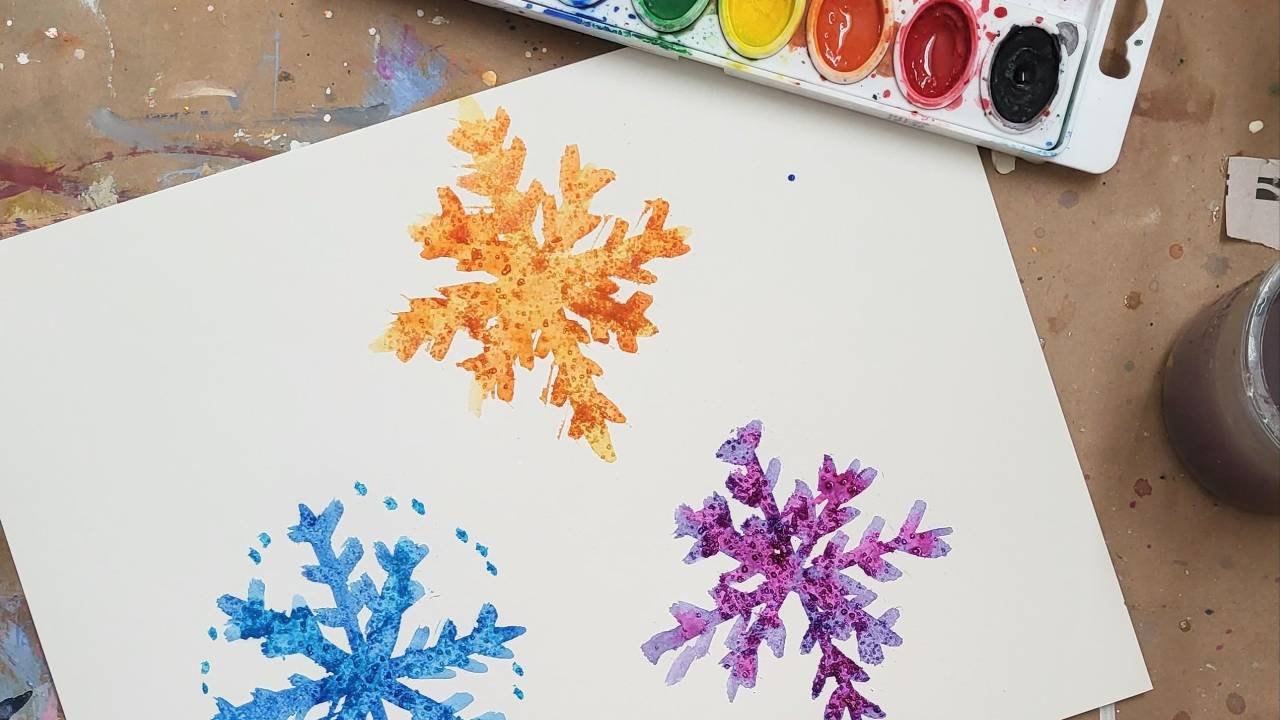 Watercolor salt art snowflakes for kids