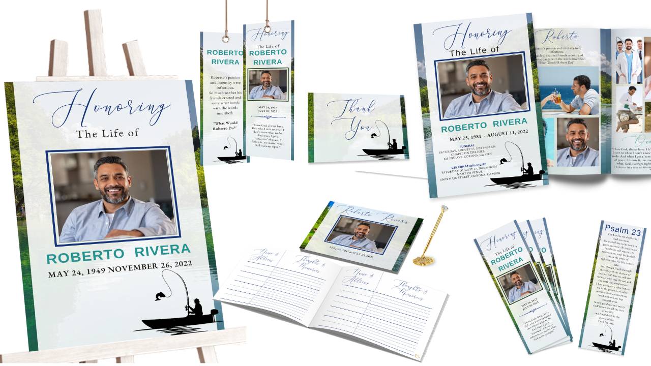 Gone Lake Fishing Funeral Templates | Celebration of Life Bundle