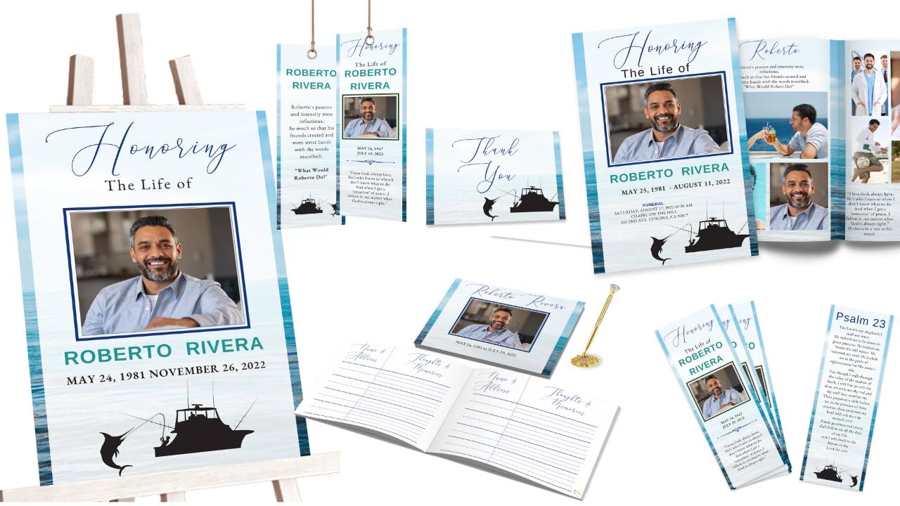 Gone Deep Sea Fishing, Printable Memorial Funeral Templates