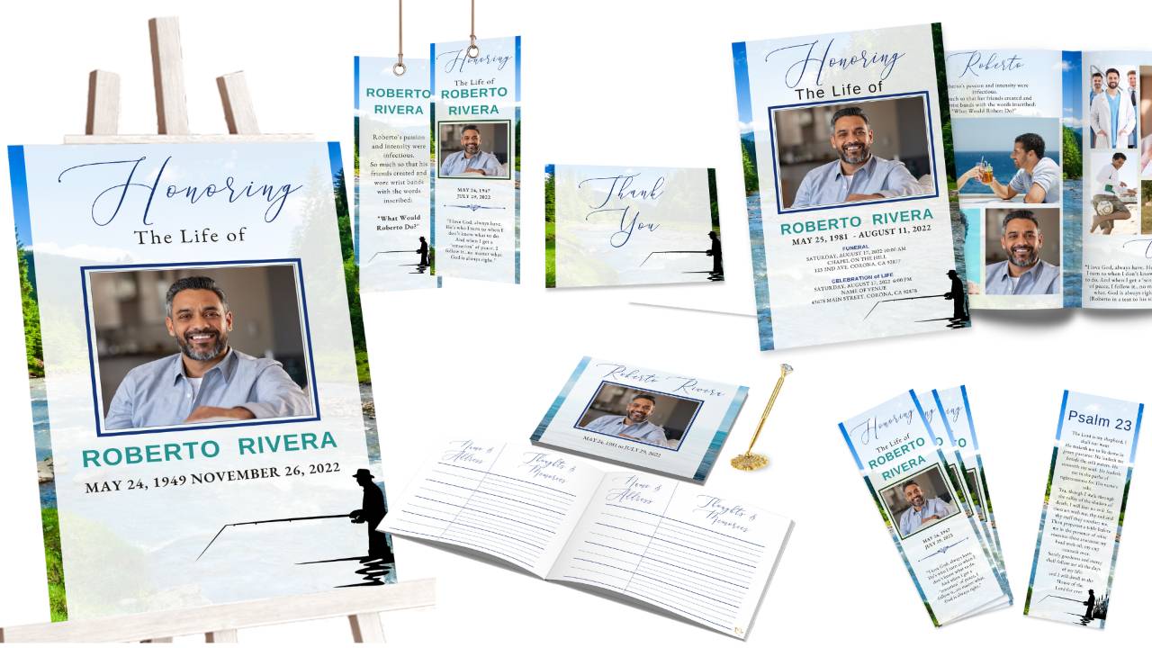 Gone Fly Fishing Memorial Templates | Funeral Program Bundle