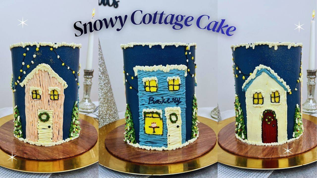 Snowy Cottage Buttercream Christmas Cake Tutorial (Step-by-Step Guide)