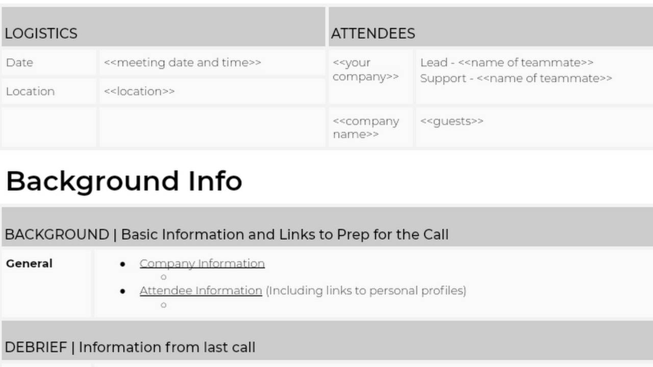 Sales Call Note Taking Template