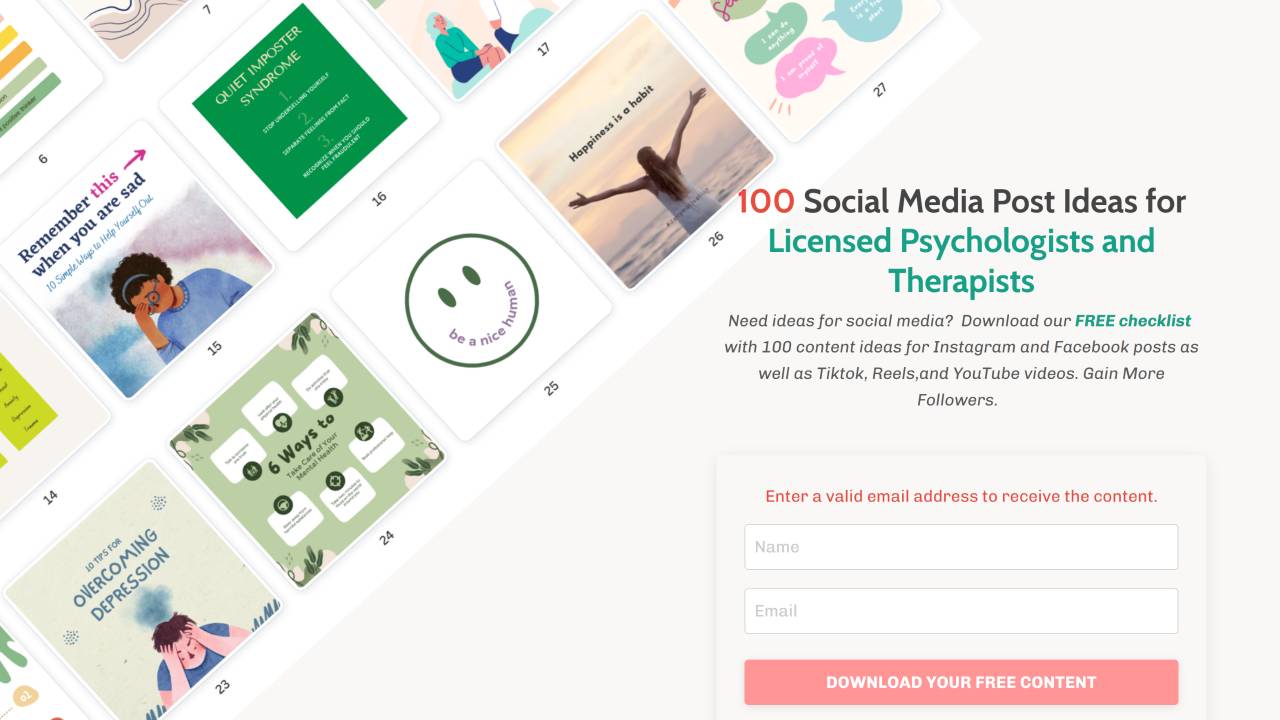 100 Social Media Ideas for Mental Health Professionals (Free Download)