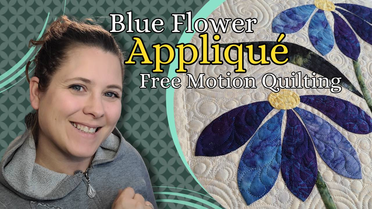 Blue Flower Applique Quilt with Free Motion Quilting