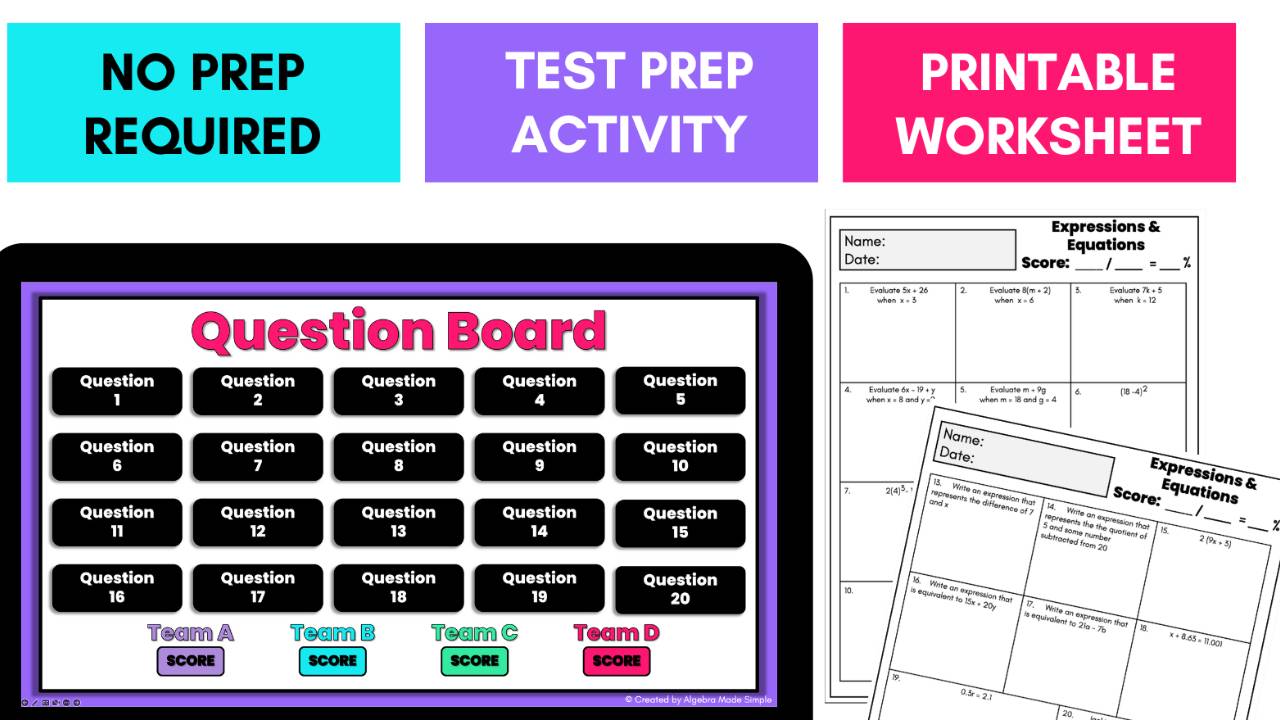 Expressions Equations Powerpoint Game Test Prep Review