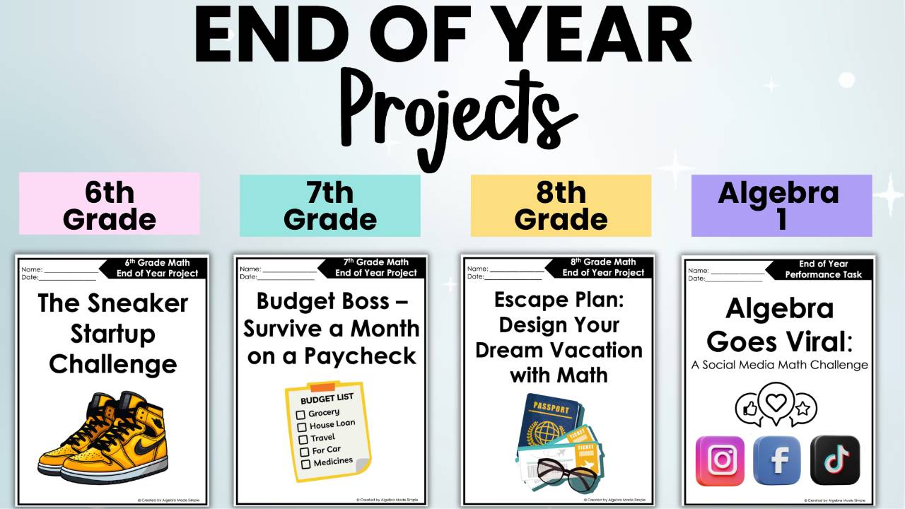 Free End of Year Math Projects for Middle School Math and Algebra 1