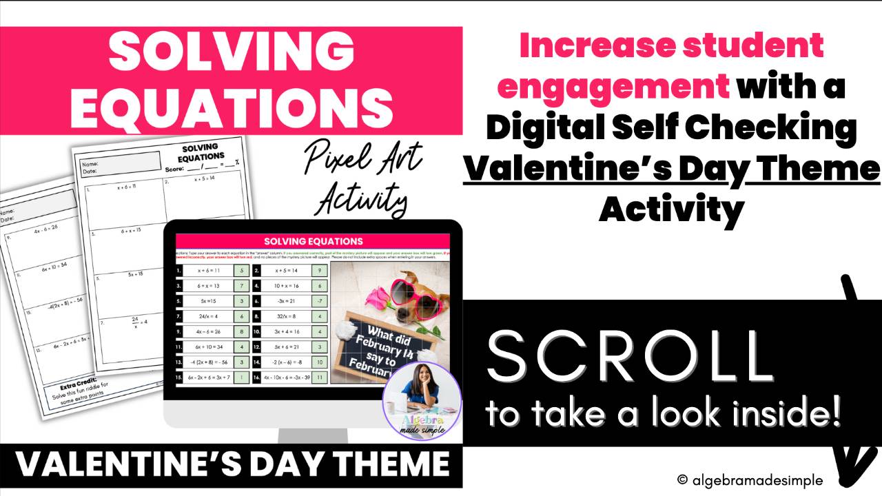 Solving Equations Valentine's Day Activity