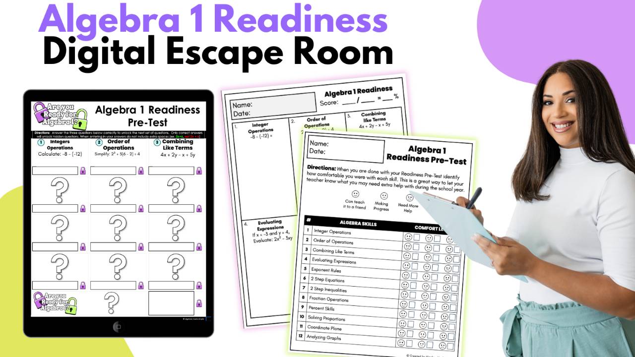 Algebra 1 Readiness Pre Test Digital Assessment Escape Room