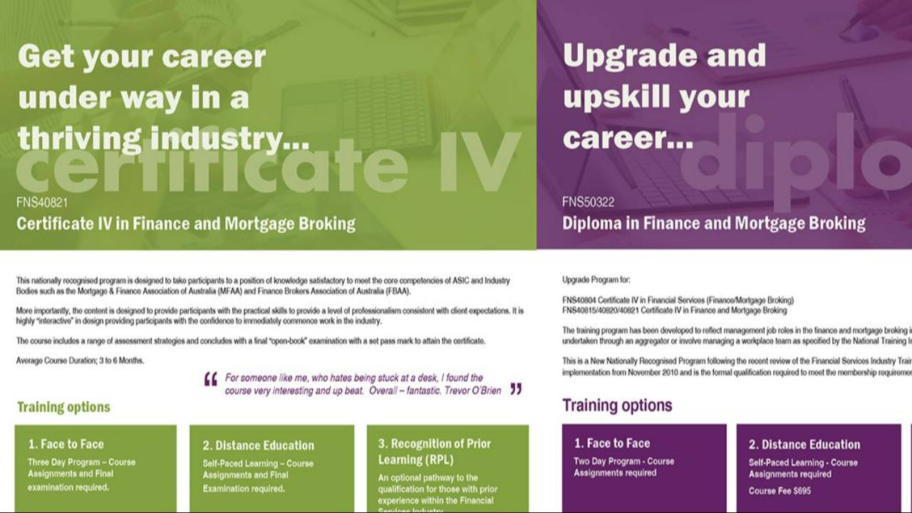 Cert IV vs. Diploma in Finance and Mortgage Broking