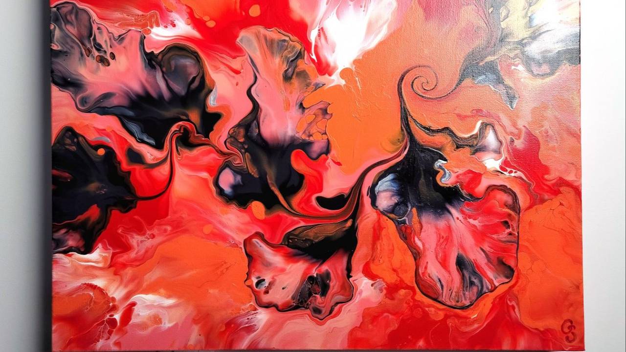 Orange Acrylic Pour Painting Tutorial – High Contrast Fluid Art