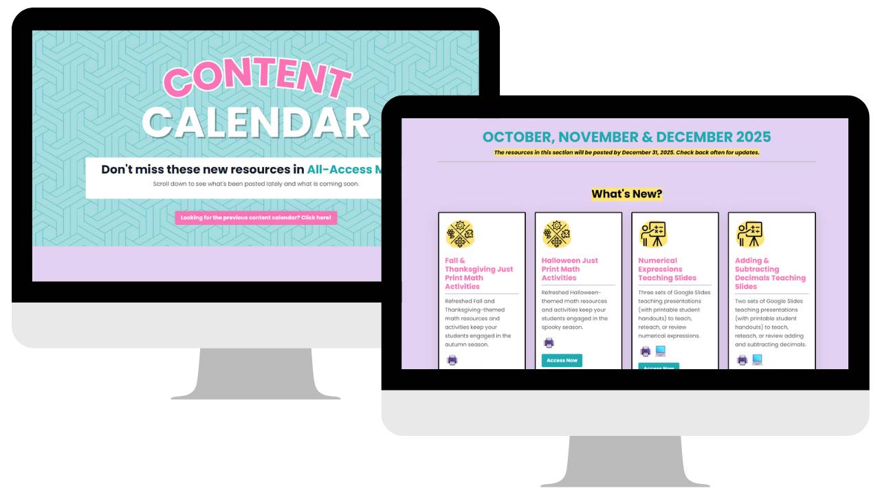 All-Access Math Content Calendar