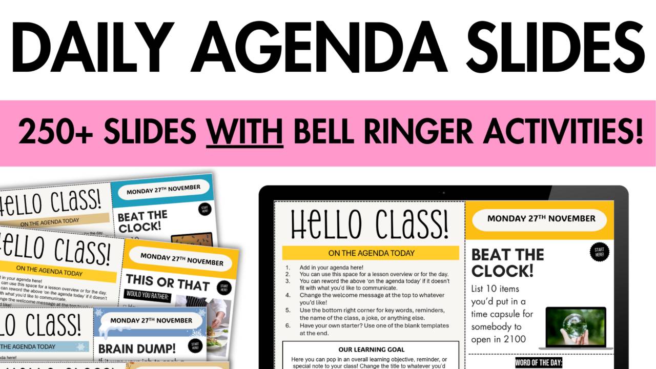 280+ Daily Lesson Agenda Slides WITH Bell Ringer Activities