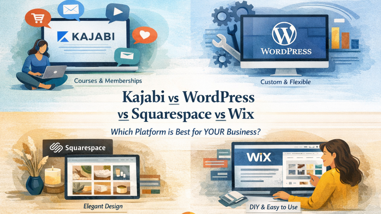 Kajabi vs WordPress vs Squarespace vs Wix (2026 Guide)