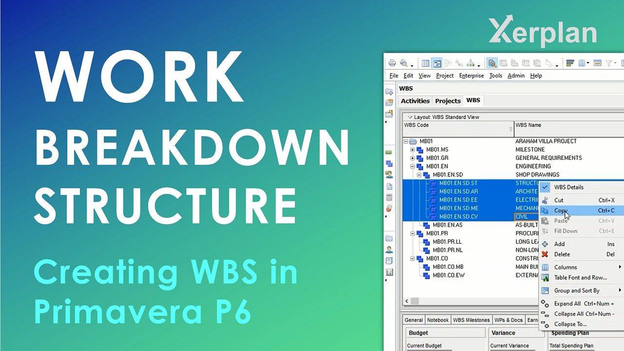 Creating a Work Breakdown Structure (WBS) in Primavera P6