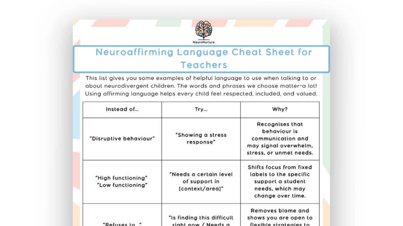 Neuroaffirming Language Cheatsheet for Teachers