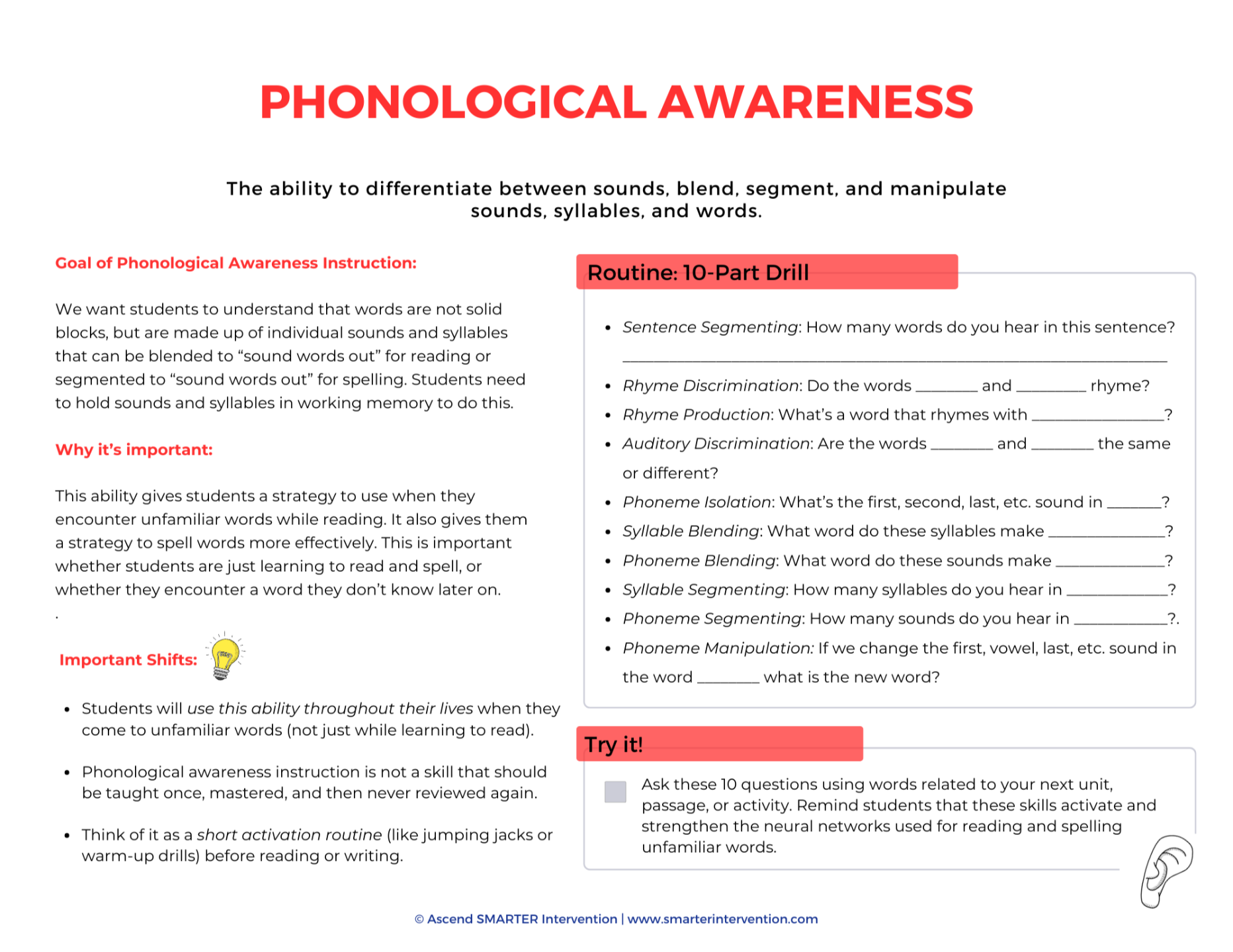 SMARTER Literacy Phonological Awareness Routine
