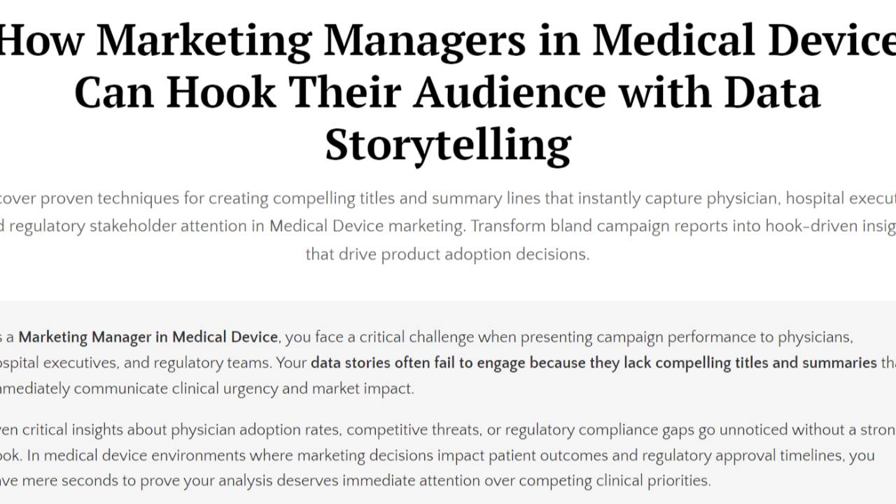 Medical Device | Marketing Manager | Data Story Hooks
