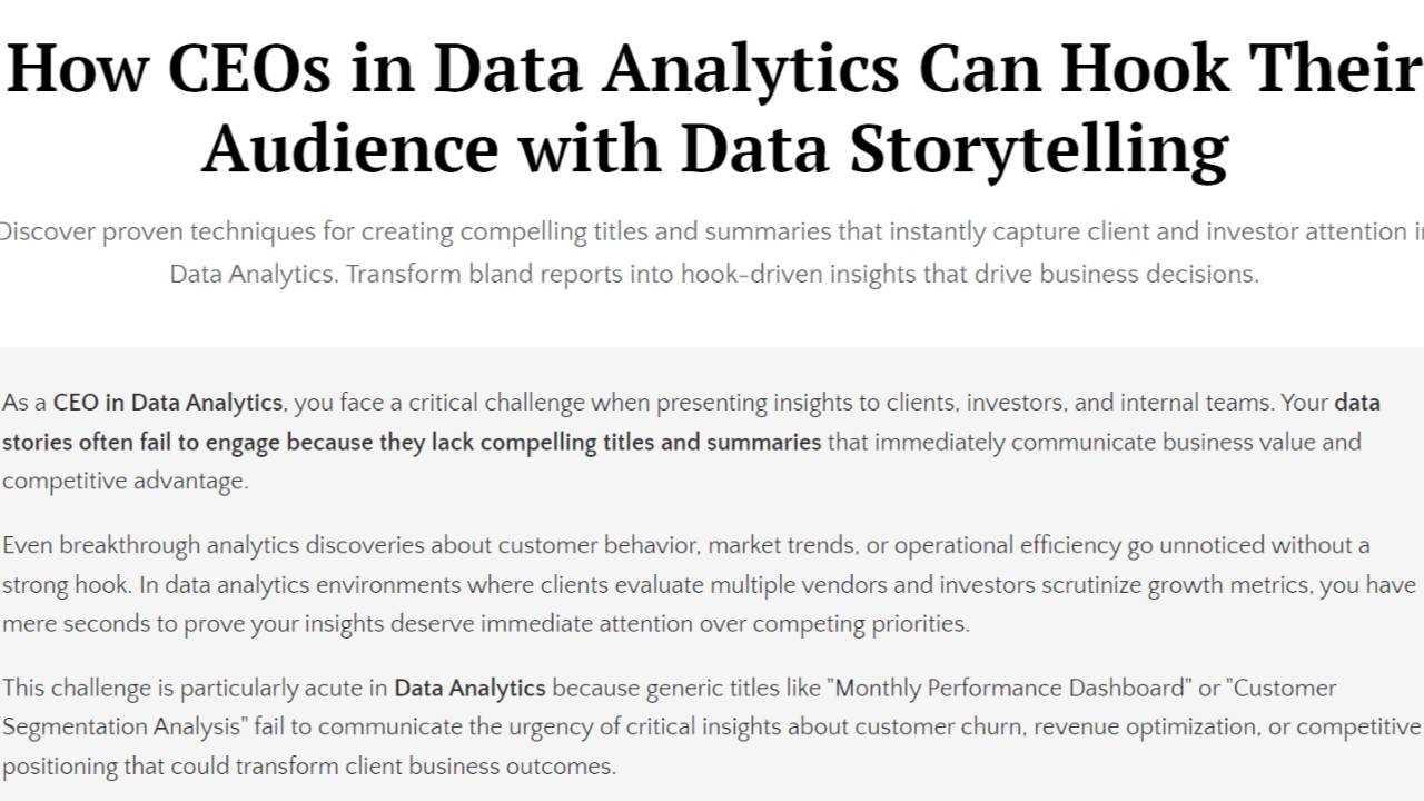 Data Analytics CEO Data Storytelling Hooks