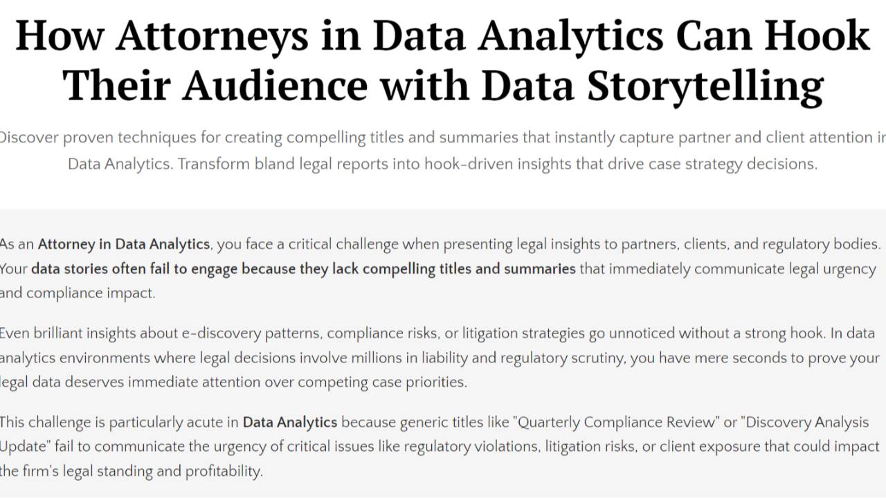 Data Analytics Attorney Data Storytelling Hooks