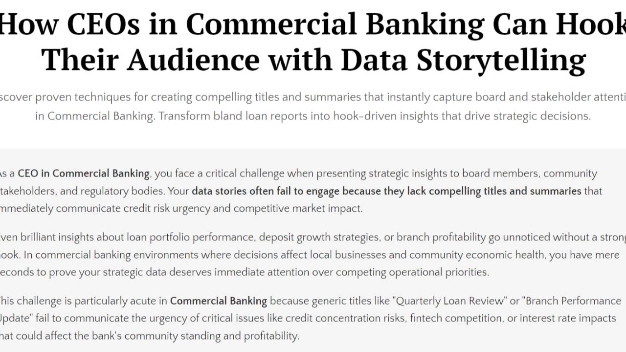 Commercial Banking CEO Data Storytelling Hooks