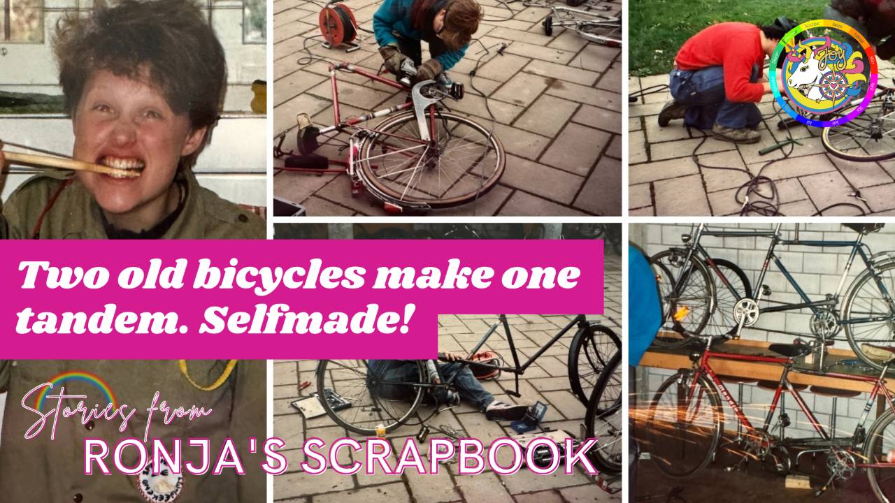Two old bicycles make one tandem. Selfmade!