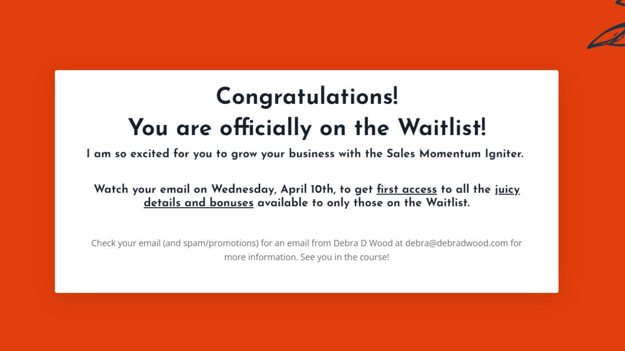 Sales Momentum Igniter Waitlist Confirmation