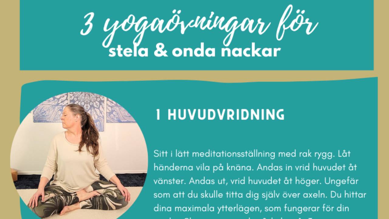 Tre yogaövningar för stela och onda nackar