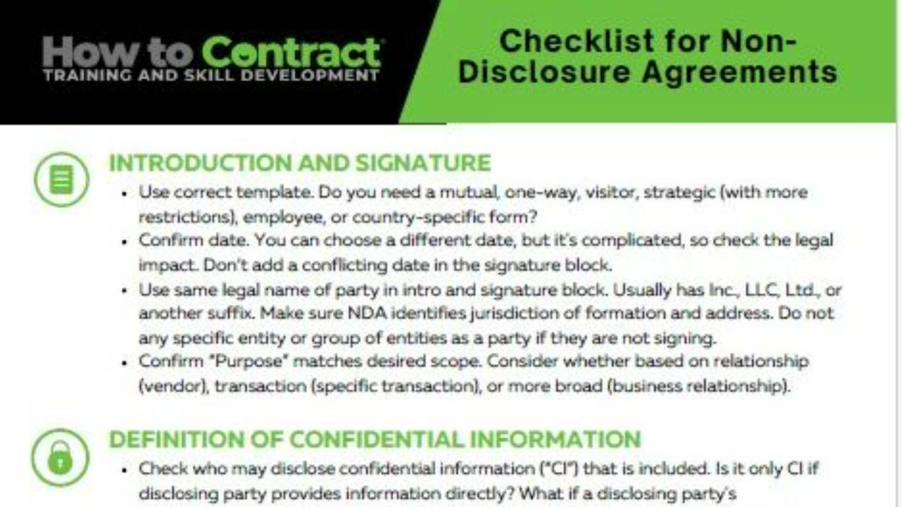 Free Download - How to Contract NDA Checklist