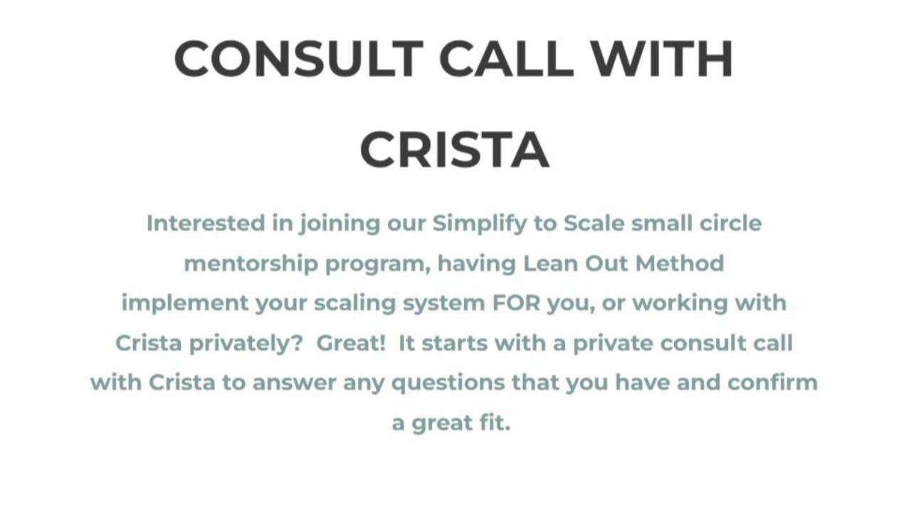 Complimentary Scaling Assessment with Crista Grasso | Lean Out Method