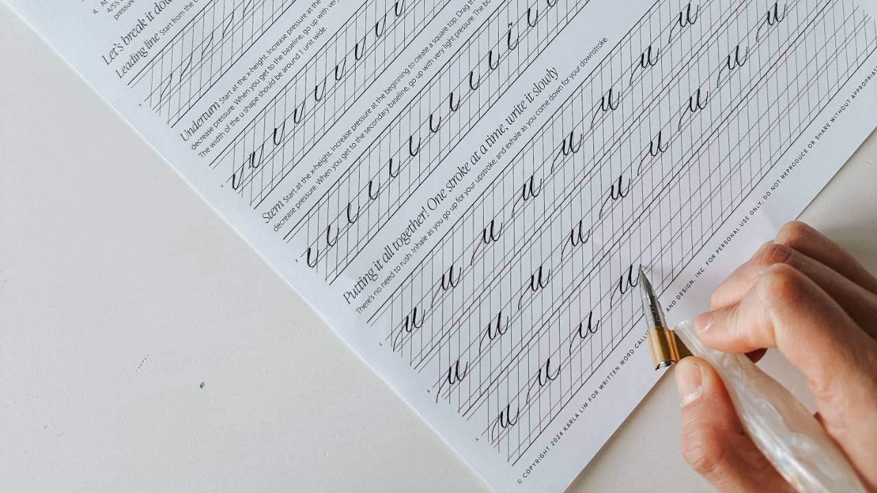 Modern Calligraphy Crash Course + Letter u Worksheet