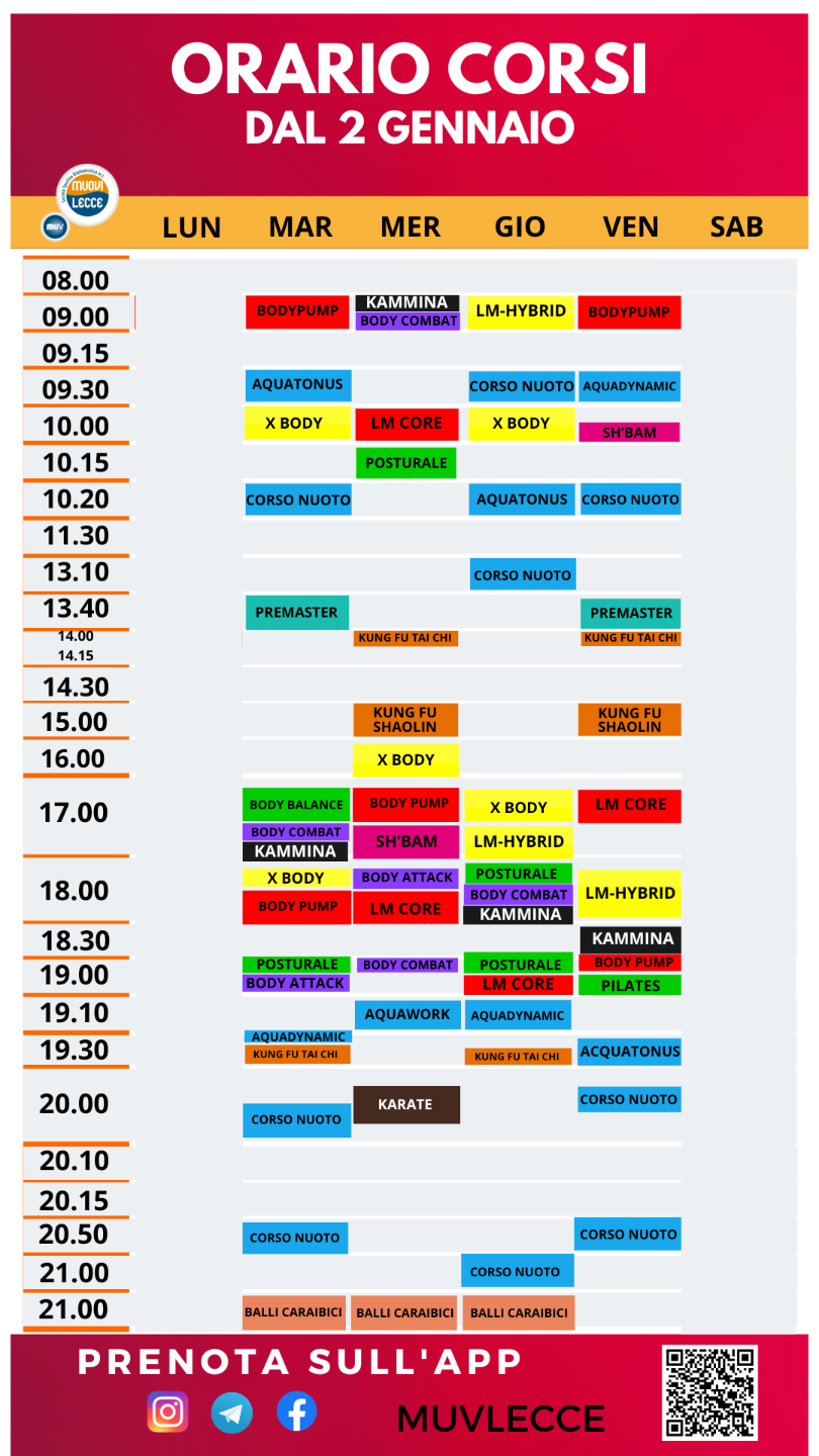 Orario corsi planning