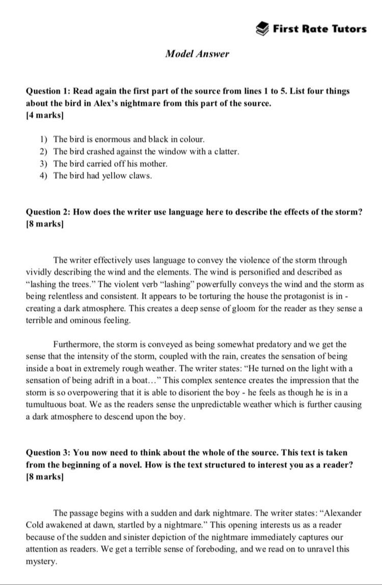 GCSE English Language Paper 1 Model Answers GCSE English Language Paper 1 Model Answers