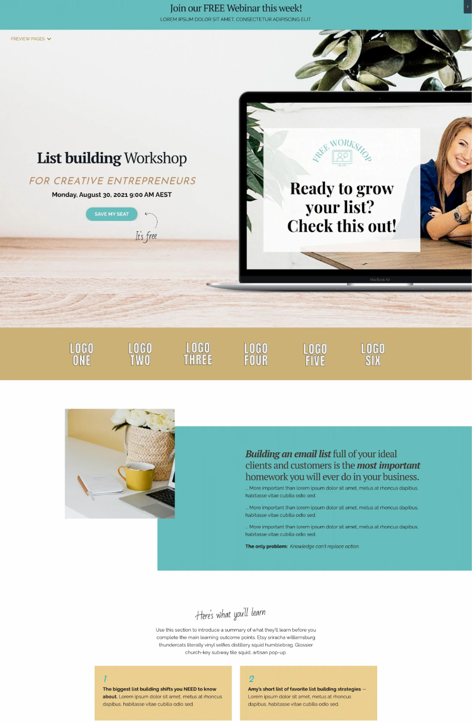 Aimee Webinar Template | Kajabi Premium Page Template