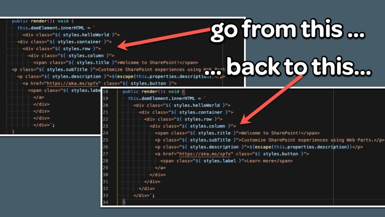 Fixing the default SharePoint Framework v1.10 web part code formatting