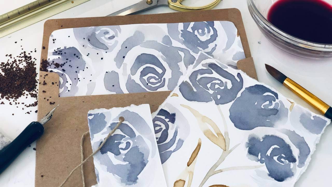Watercolor Painting with Tea and Coffee