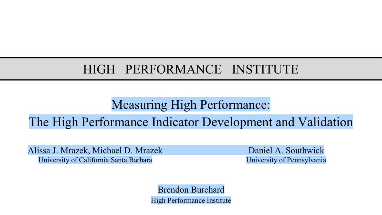 Measuring High Performance: HPI Development & Validation